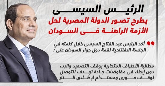 الرئيس السيسى يطرح تصور مصر لحل الأزمة الراهنة فى السودان إنفوجراف